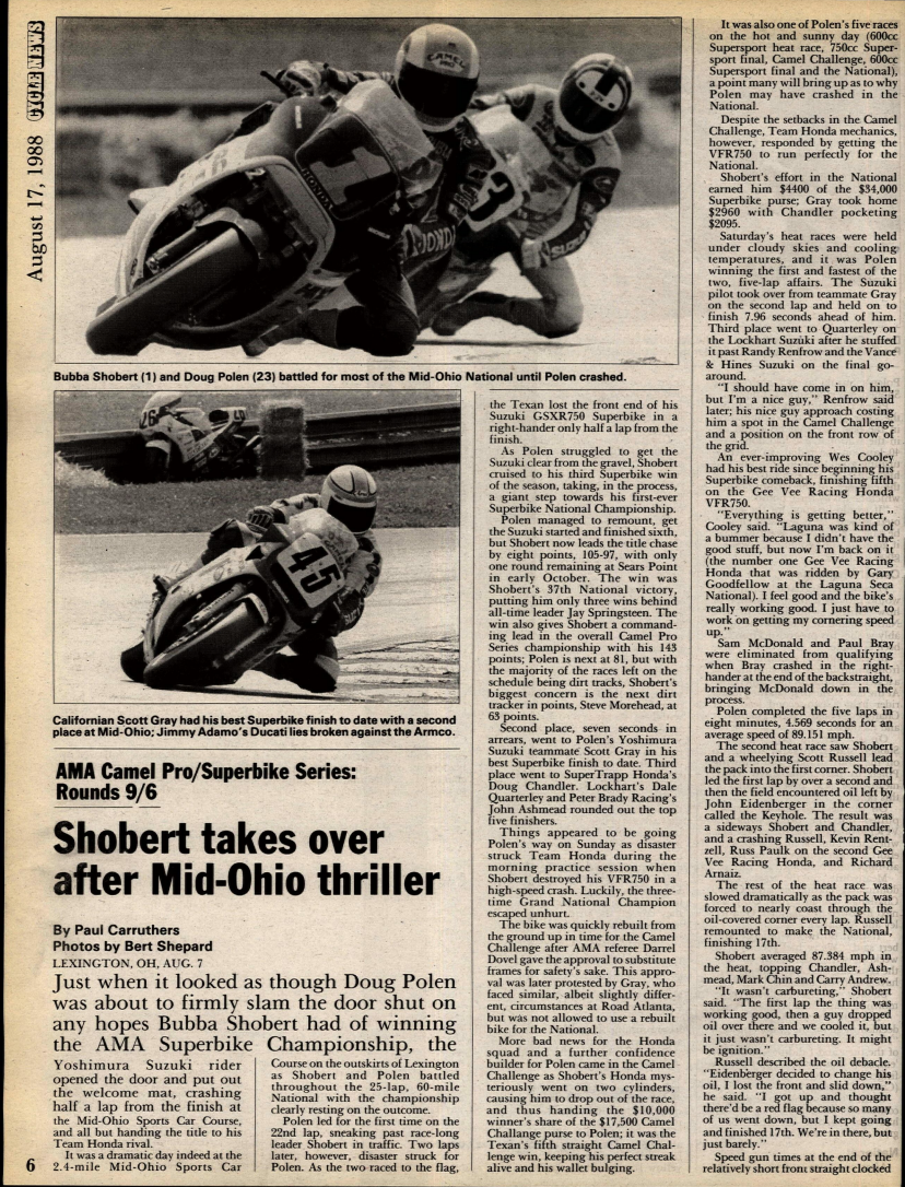 Mid-Ohio Memories, 1988: High Drama As Shobert Takes Over - MotoAmerica